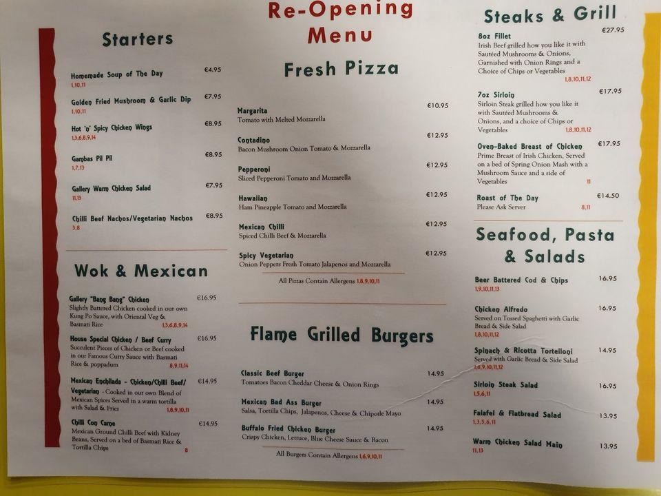 Menu at The Gallery Bar & Restaurant, Mallow
