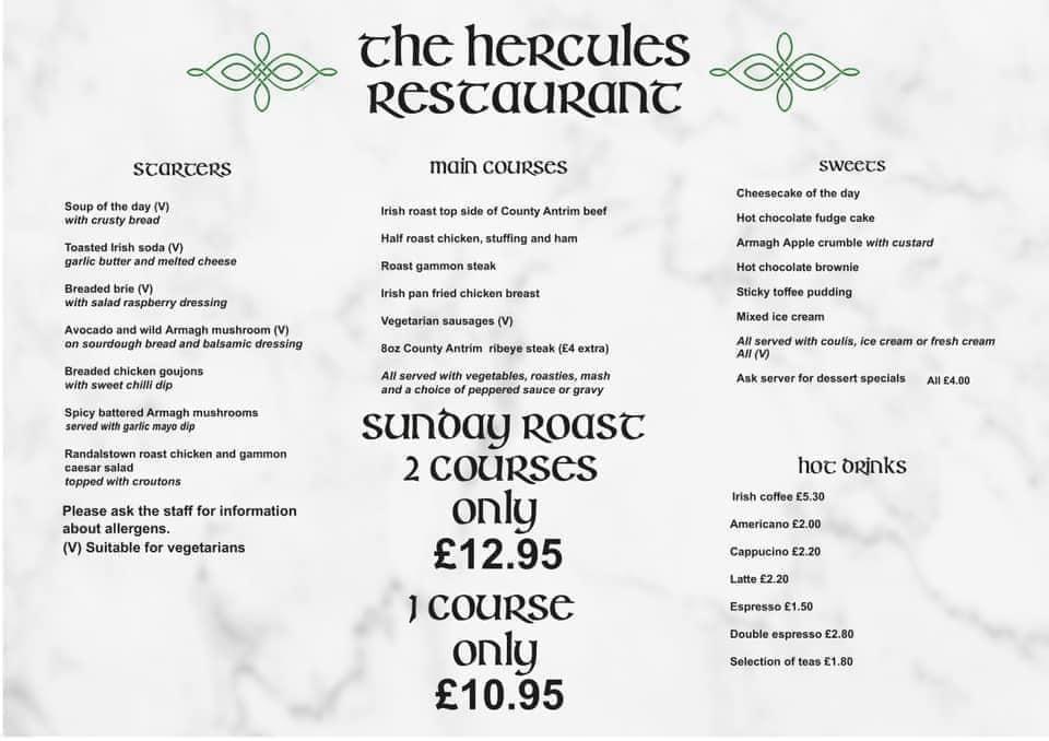 Menu at The Hercules Bar, Belfast