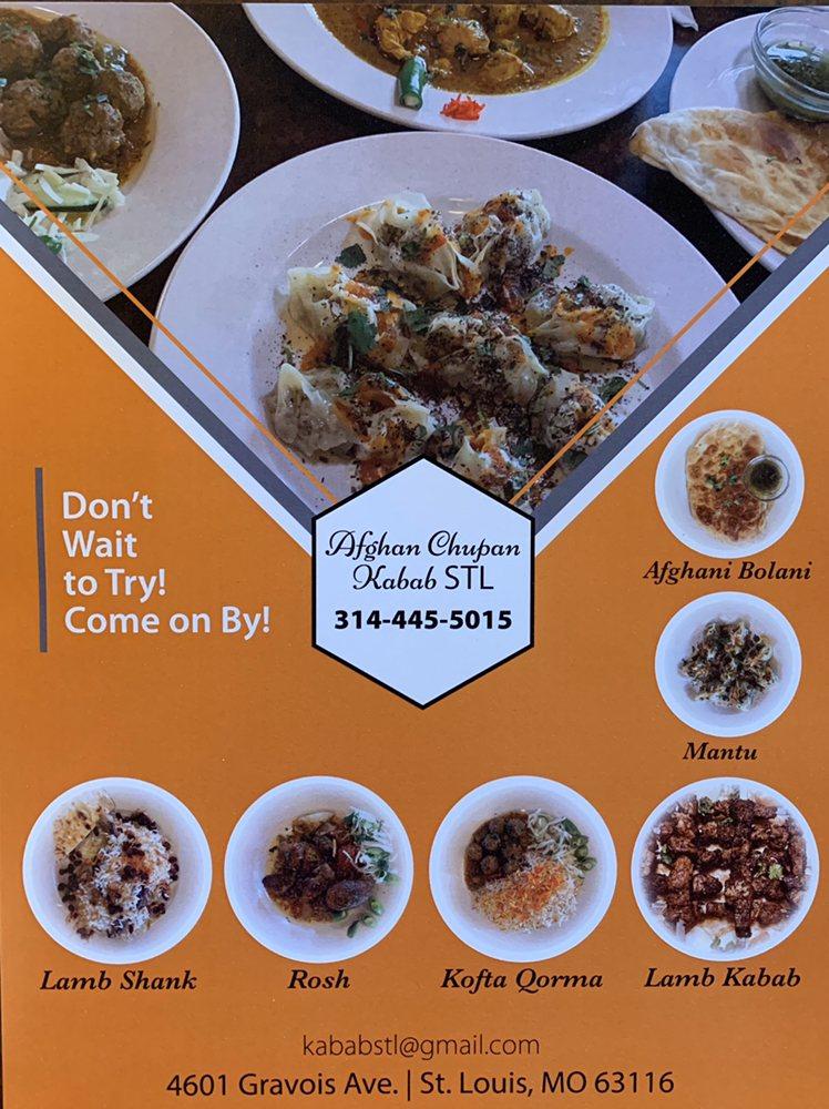 Menu at Afghan Chopan Kabab StL restaurant, St. Louis