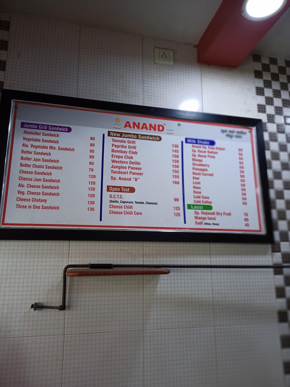 Menu at Anand Sandwich ( Ankurwala ), Ahmedabad, 1,2,3 Bechardas Park ...