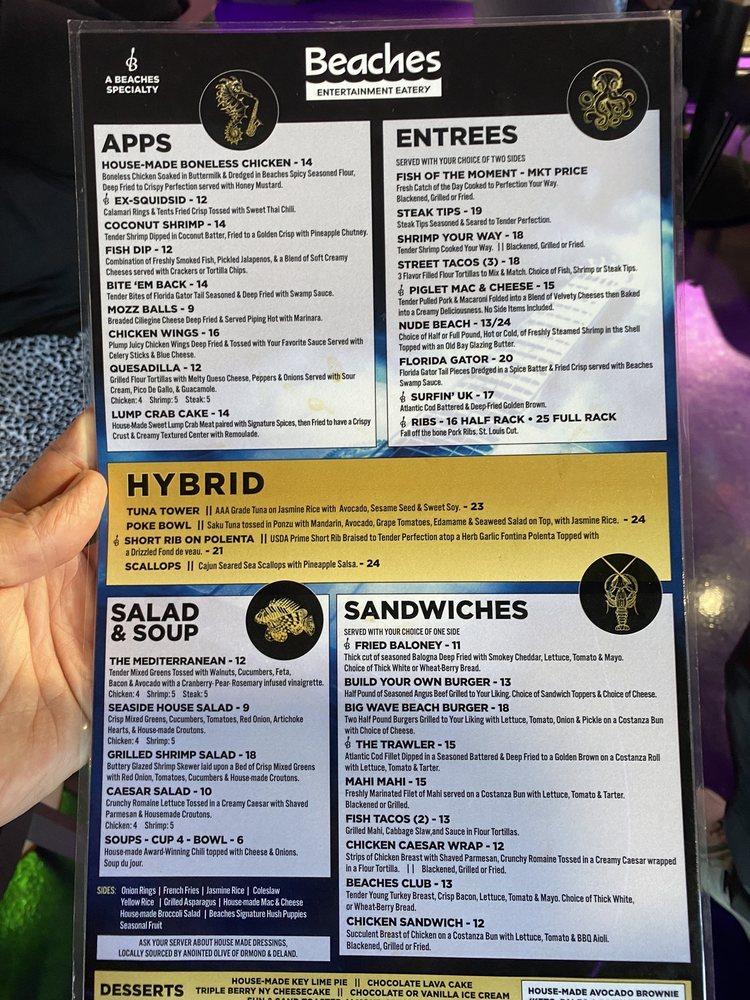 Carta del pub y bar Beaches Daytona, Daytona Beach