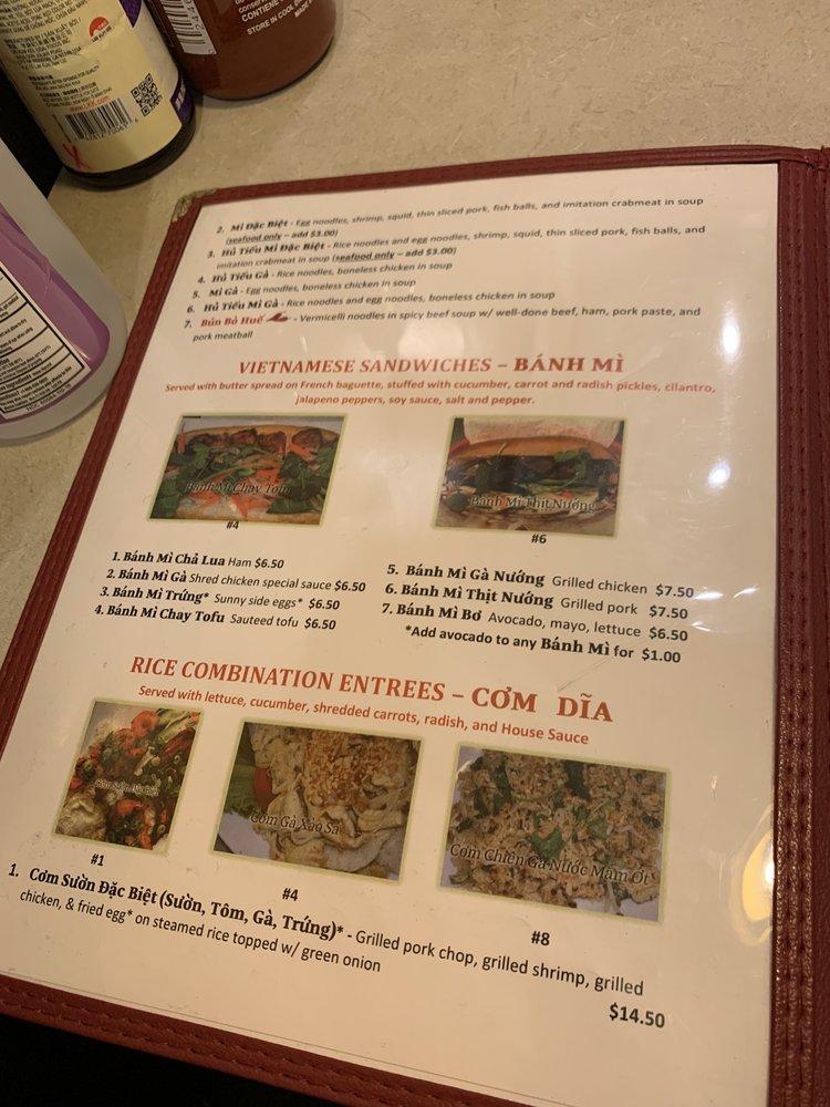 Menu at Bowl of Pho restaurant, Mishawaka