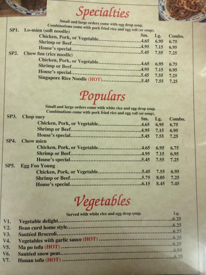 Menu at Canton House restaurant, Ligonier