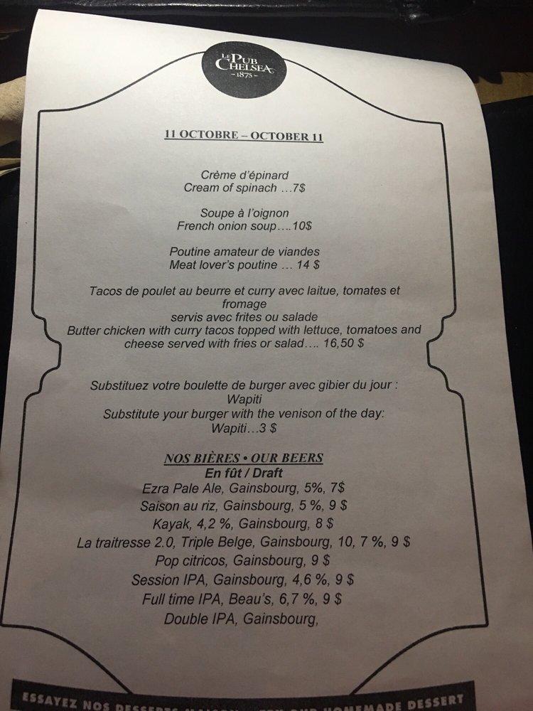 Menu at Chelsea Pub, Chelsea, 238 Chem. Old Chelsea