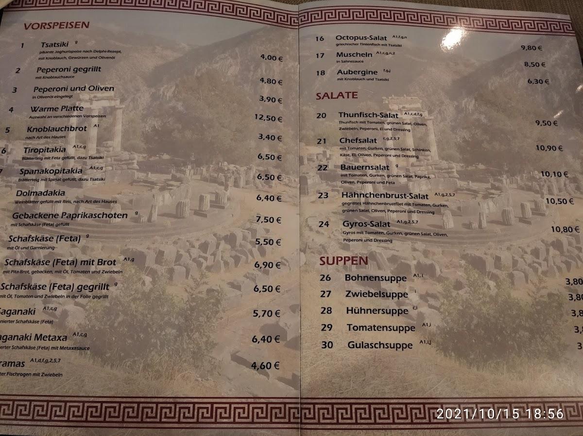 Menu at Delphi-Taverne restaurant, Naumburg