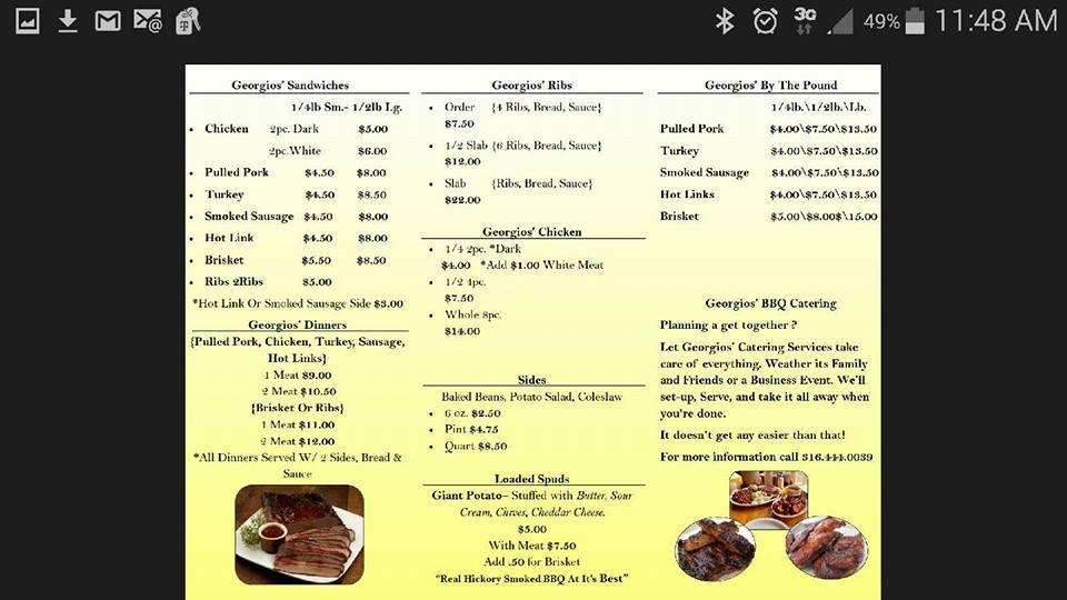 Menu at Georgio's Il BBQ, Wichita