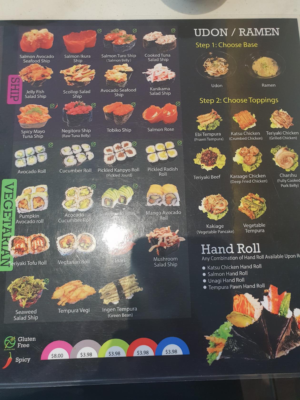 Menu at Kirala Sushi Train restaurant, Oaklands Park
