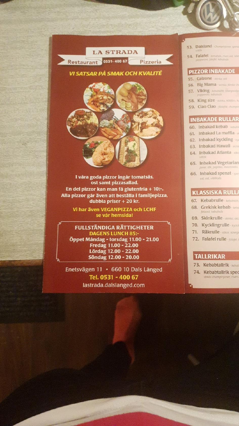 Carta de La Strada Restaurant & Pizzeria, Dals Långed