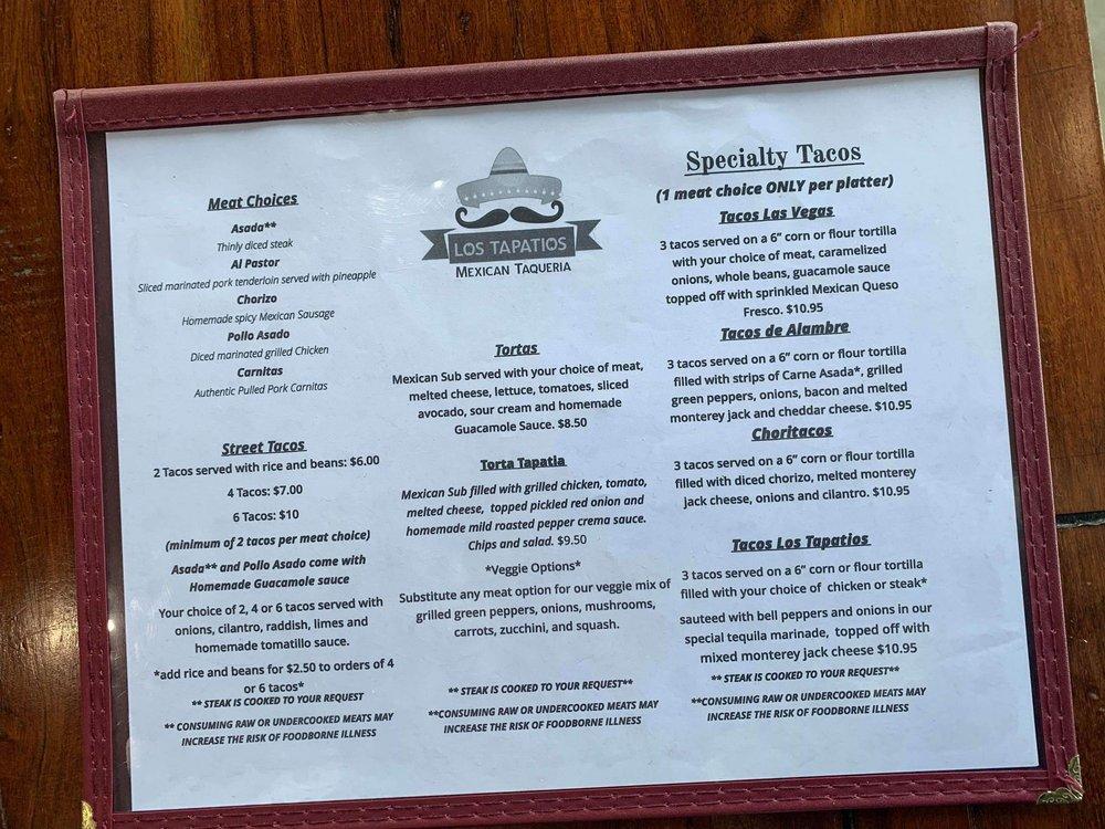 Menu at Los Tapatios Mexican Taqueria restaurant, Fircrest