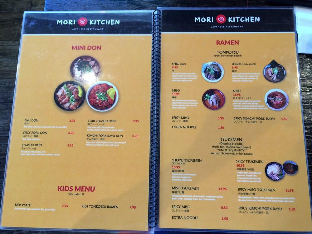Menu at Mori Kitchen restaurant, San Jose