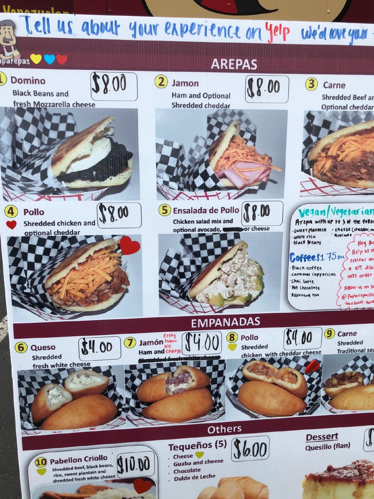 Menu at Paparepas Venezuelan Food restaurant, Kent, 84th Ave S