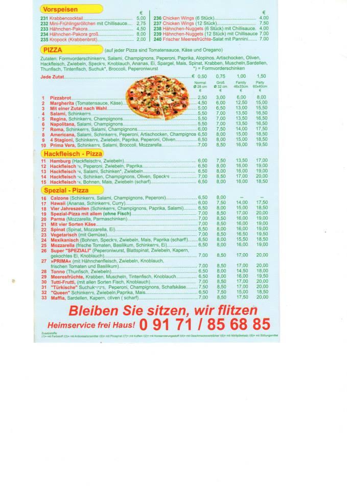 Menu at Prima Pizza, Roth