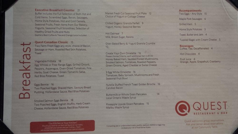 Menu at Quest Restaurant and Bar, Mississauga