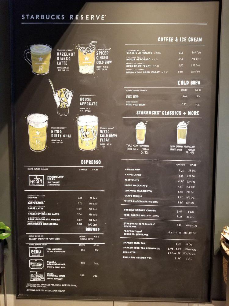 Menu at Starbucks Reserve cafe, Toronto, Don Mills Rd