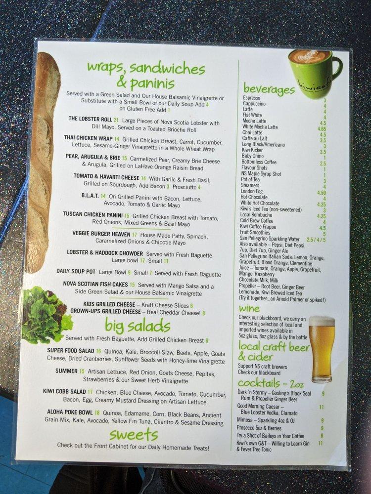 Menu at The Kiwi Cafe, Chester