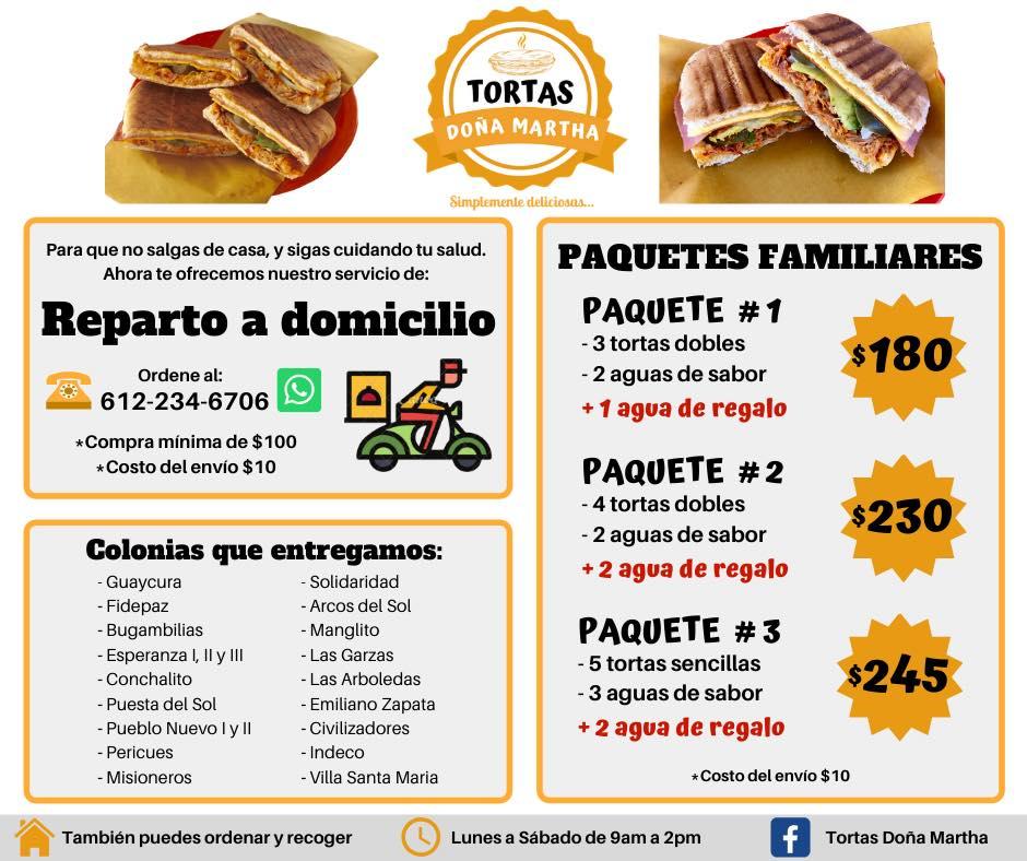 Menu at Tortas Doña Martha restaurant, La Paz