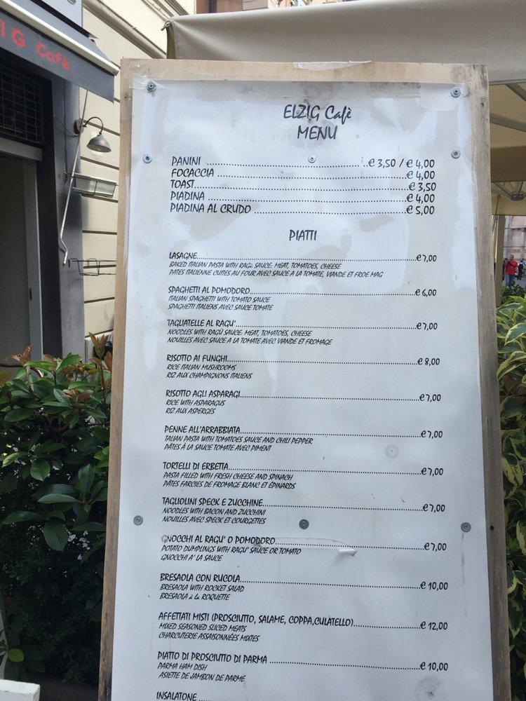 Menu at Bar El Zig Cafè, Parma