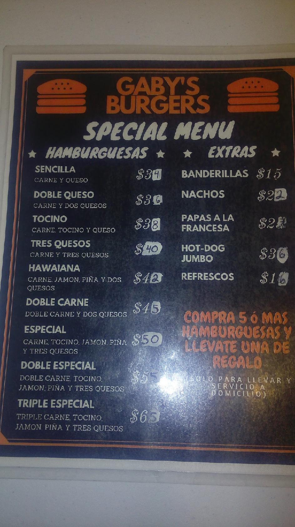 Menu at Hamburguesas Gaby restaurant, San José Guadalupe