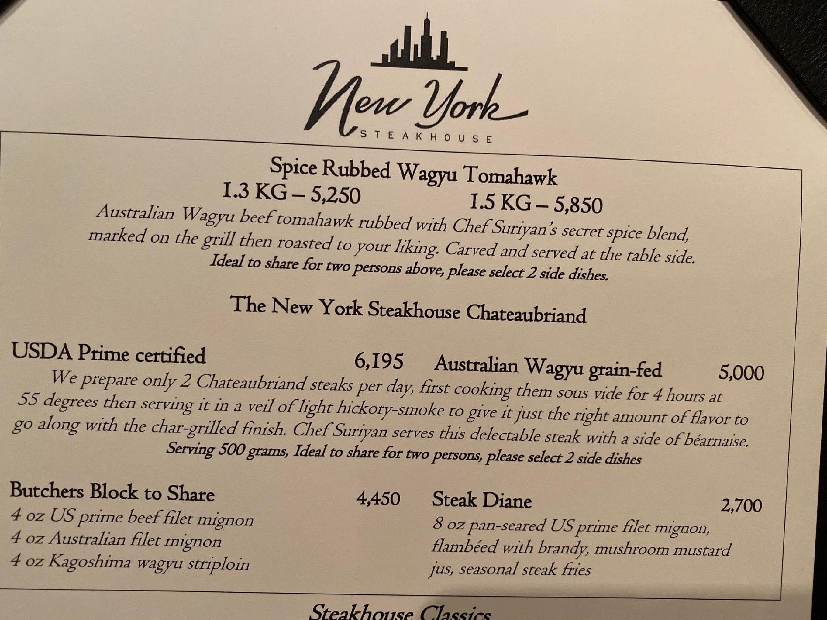 Menu at New York Steakhouse, Bangkok, โรงแรมเจดับบลิว แมริออท กรุงเทพ 4 ...