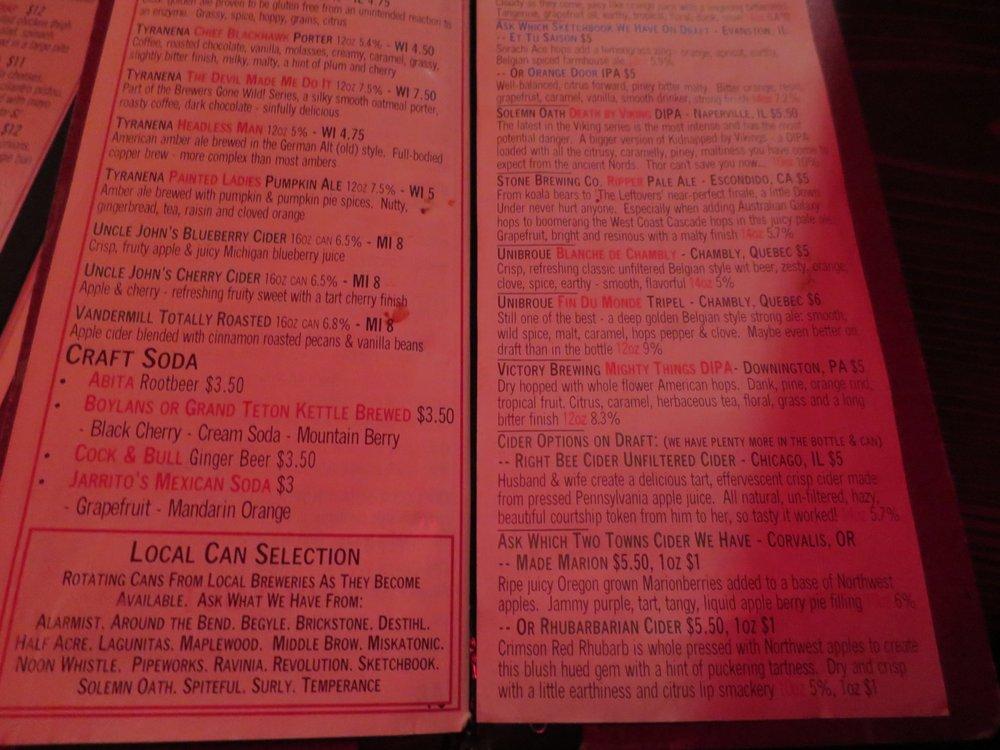 Menu at The Bad Apple pub & bar, Chicago