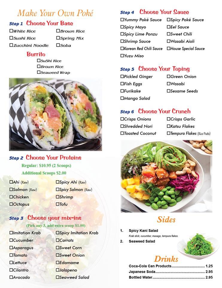 Menu at Yummy Poke Pensacola, FL restaurant, Pensacola