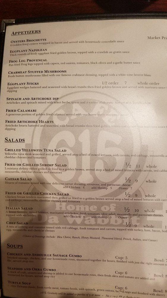 Menu at Cafe 615 (Home of Da Wabbitt), Gretna