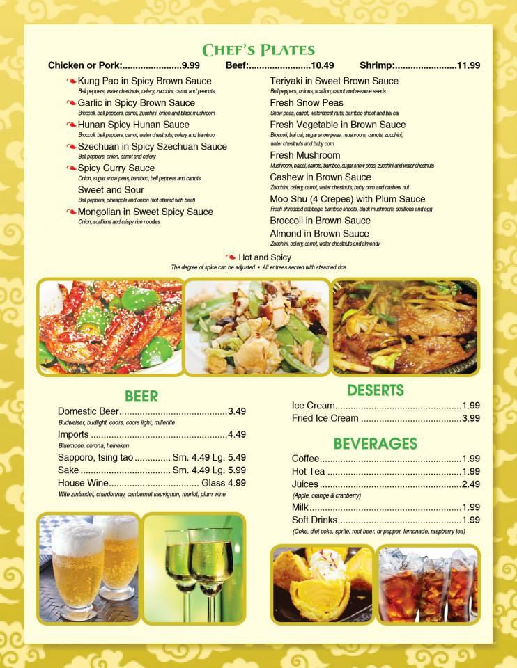 Menu at Chin Chin restaurant, Sparks