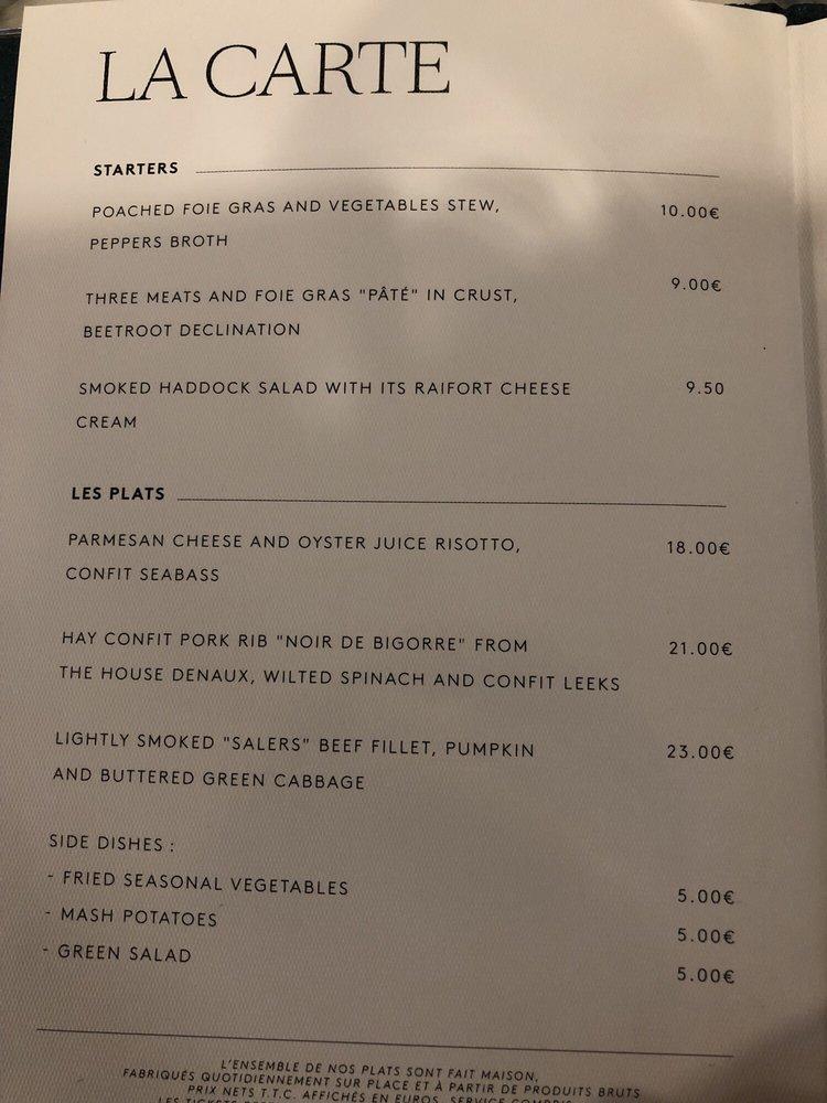 Menu at Le Comptoir de la Gastronomie restaurant, Paris