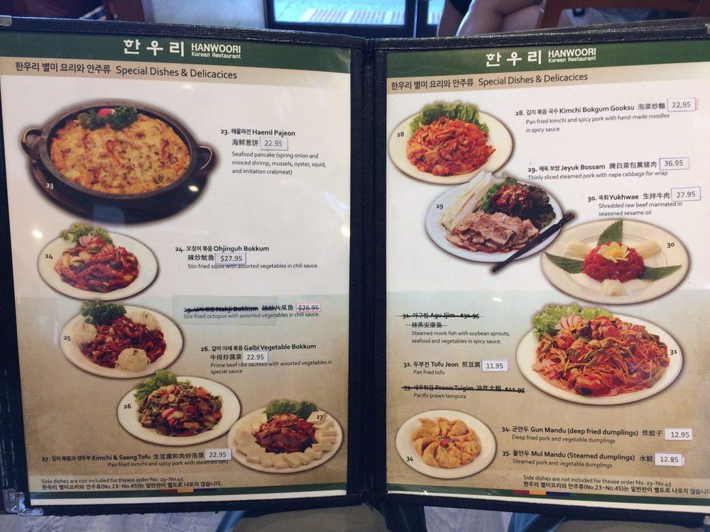 Menu at Hanwoori Korean Restaurant, Burnaby