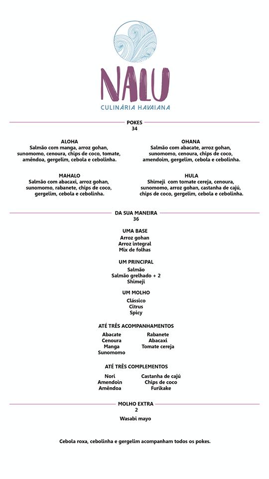 Menu at Nalu Poke & Smoothies restaurant, Taubaté
