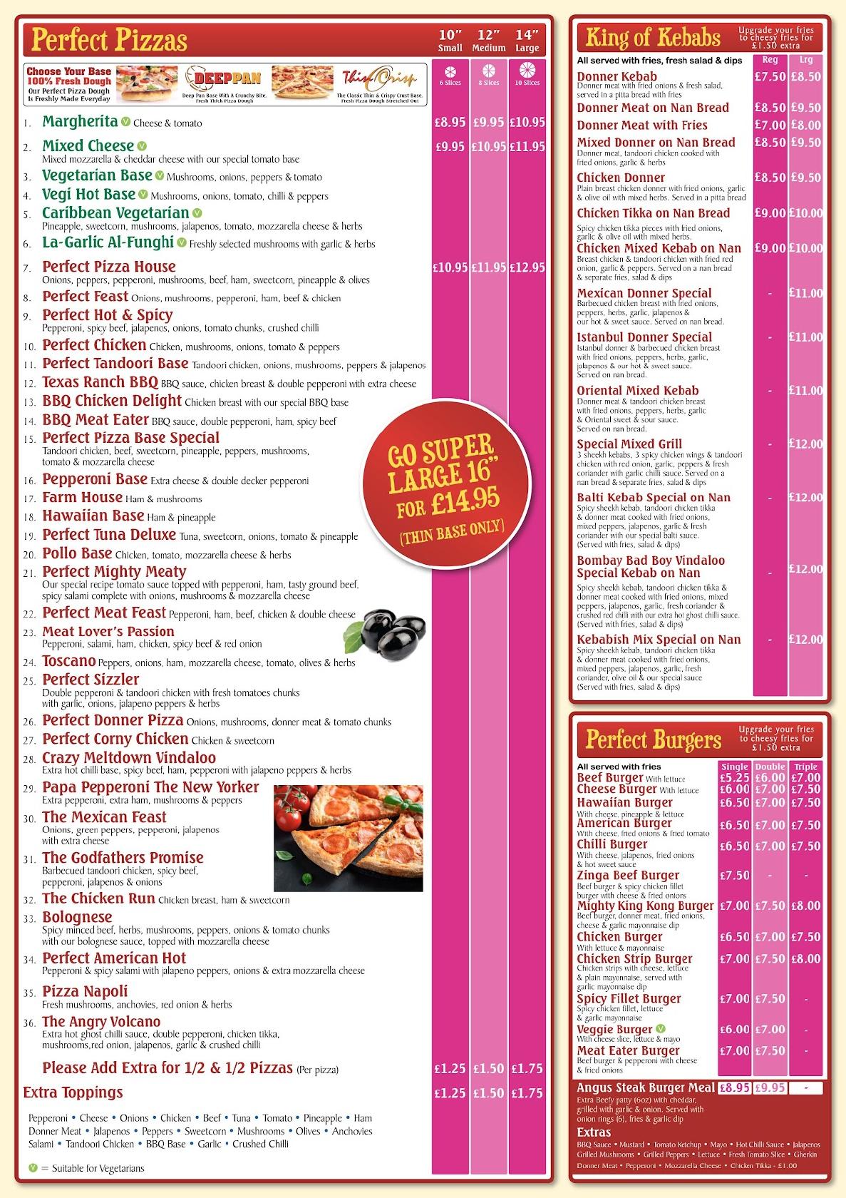 Menu at Perfect Pizza Base fast food, Harrogate