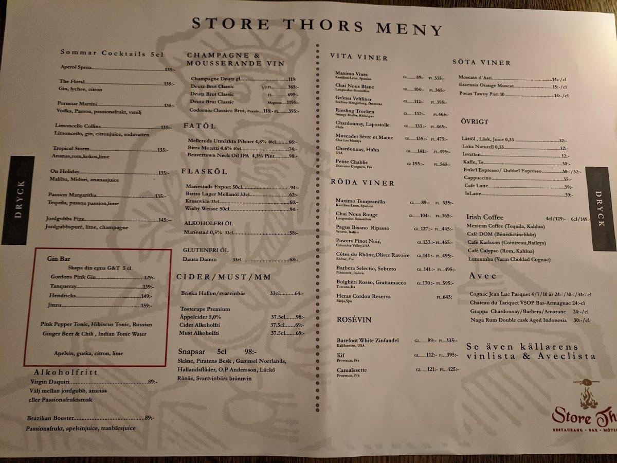 Menu at Restaurang Store Thor restaurant, Ystad