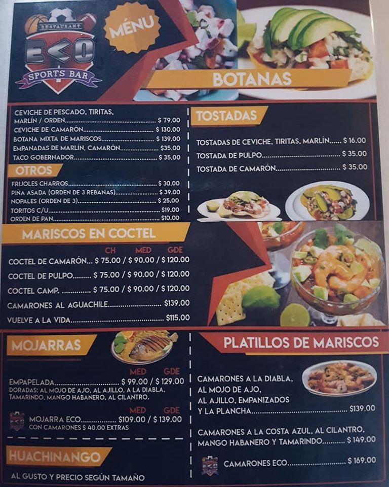 Menu at Restaurant ECO Sports BAR, Nueva Italia de Ruiz