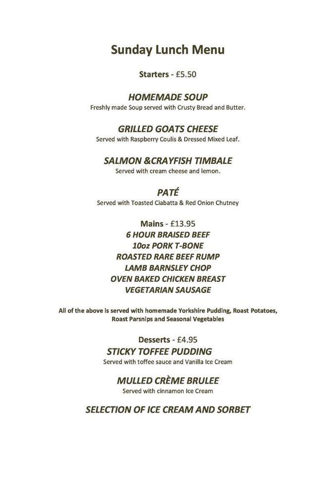 Menu at Tempest Arms pub & bar, Waddington