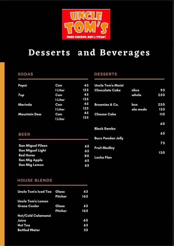 Menu at Uncle Tom's restaurant, Iloilo City, 500 Benigno Aquino Ave