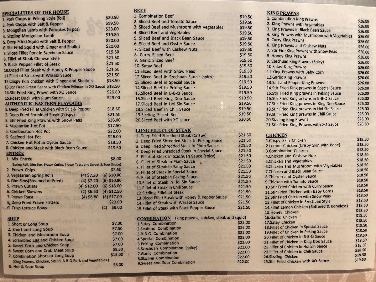 Menu at Bamboo Court Chinese Restaurant, Sans Souci