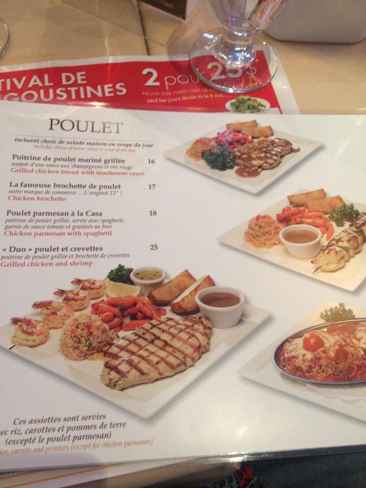 Menu at Casa Grecque restaurant, Salaberry-de-Valleyfield