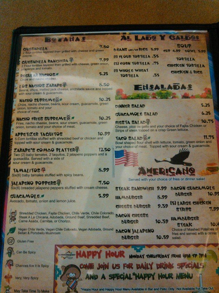 Menu at El Zarape Restaurant, Yuba City
