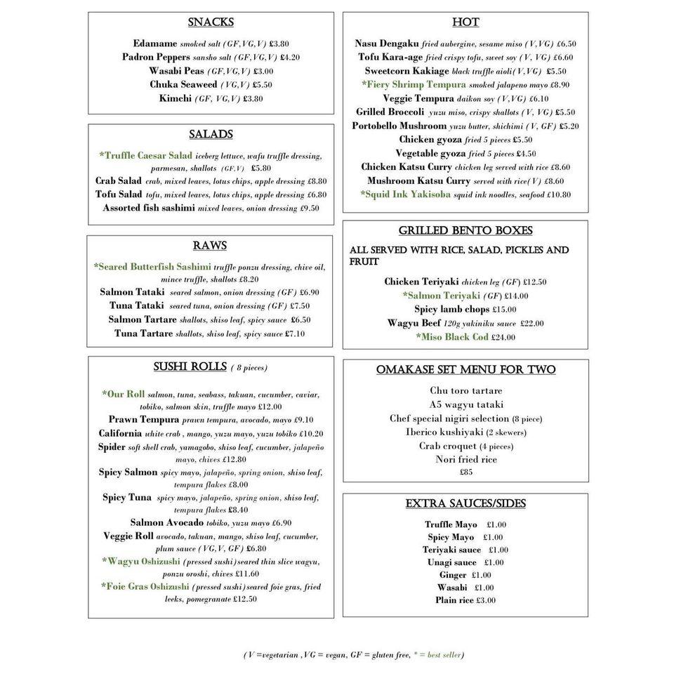 Menu at Issho-Ni restaurant, London