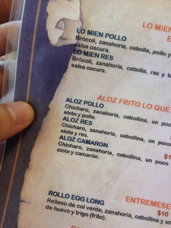 Carta del restaurante Shing Long, Monterrey, Av. Revolución 3448