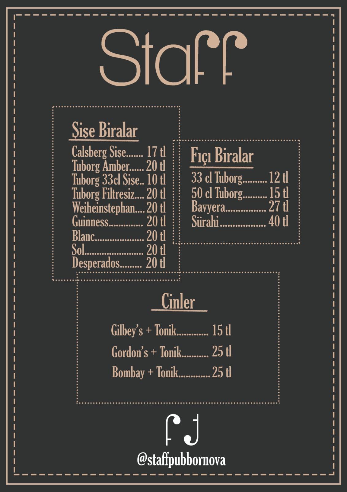 Menu at Staff bar Bornova, Izmir