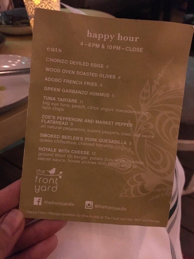 Menu at The Front Yard restaurant, Universal City