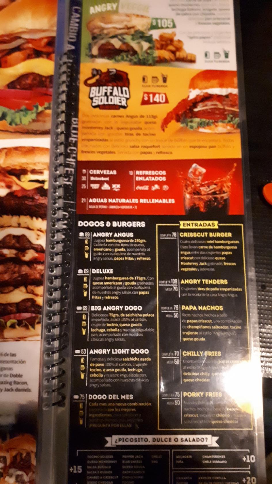 Menu at Angry Angus restaurant, Merida, Calle 77A 1040