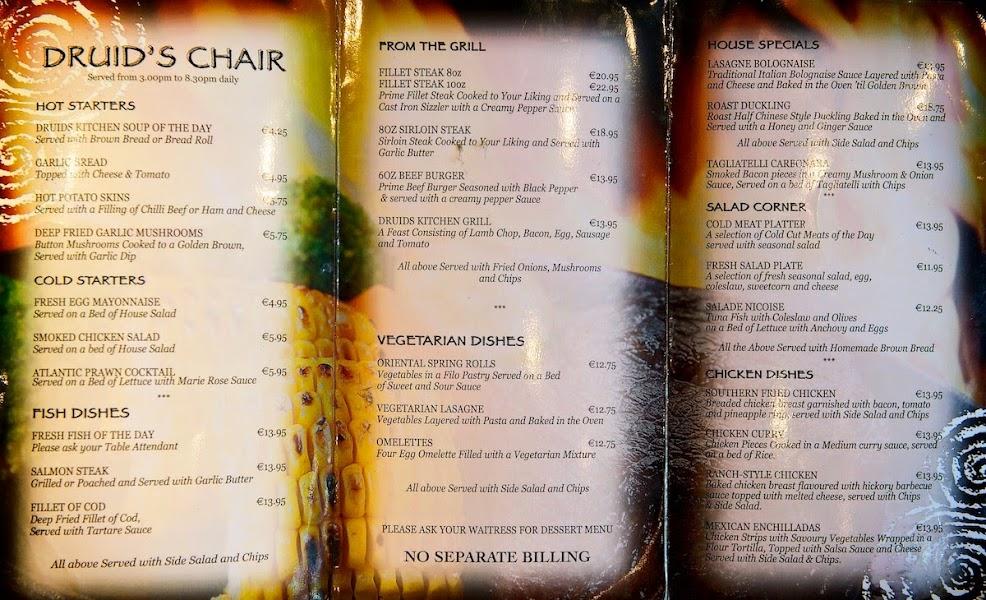 Menu at Druids Chair Pub & Restaurant, Mullingar