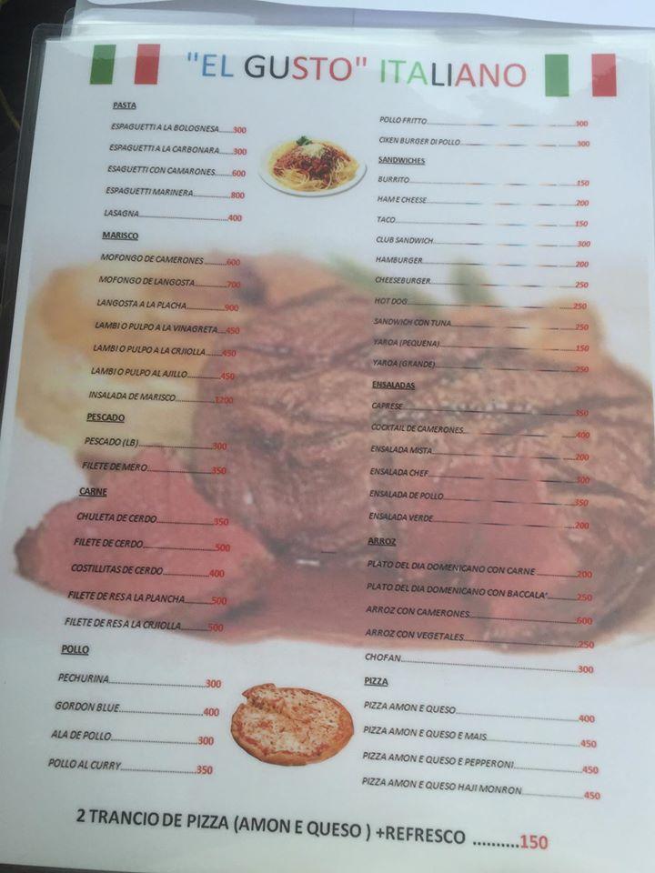 Menu at El GUSTO " Italiano " restaurant, Sosúa