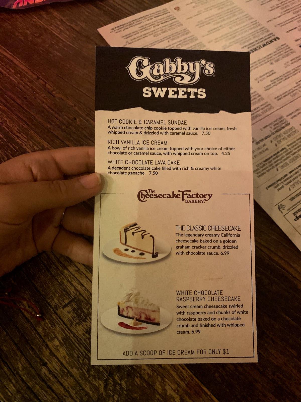 Menu at Gabby's pub & bar, Toronto, 980 Kingston Rd