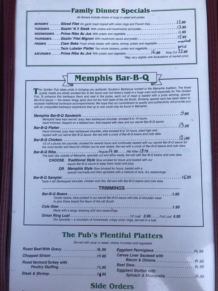 Menu at The Golden Pub, Saddle Brook