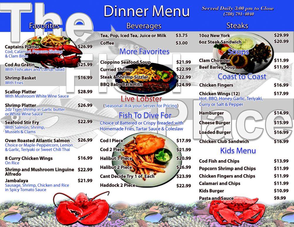 Menu at The Fish Place restaurant, Fort McMurray