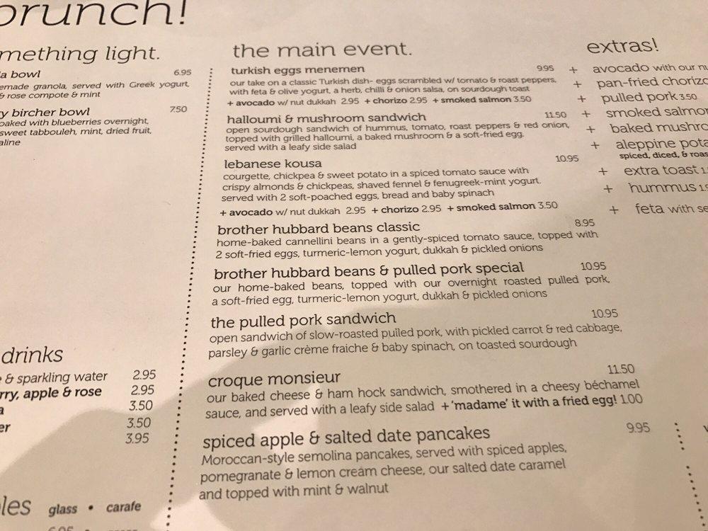 Menu at Brother Hubbard (North), Dublin