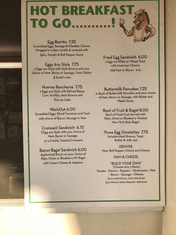 Menu at Clockers' Corner club, Arcadia